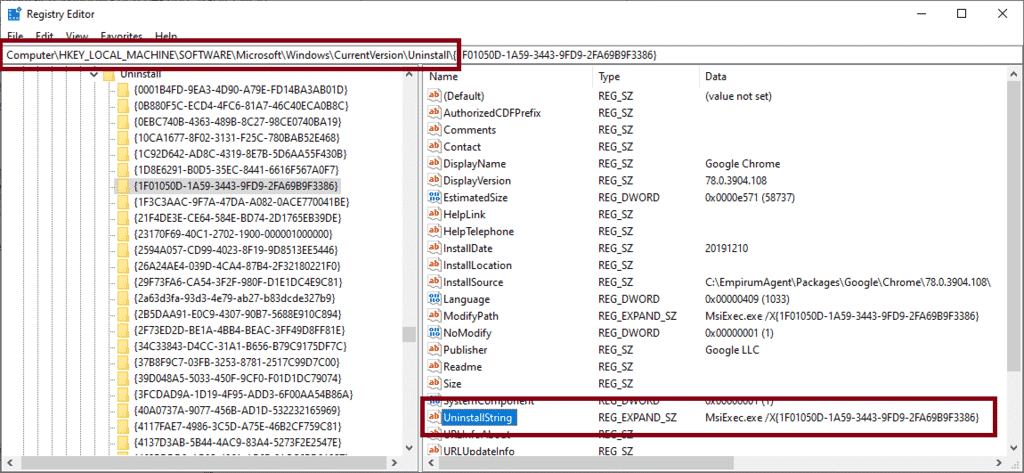 Uninstall String In Der Windows Registry