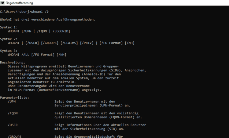 WHOAMI Parameter und User Gruppenmitgliedschaften - www.itnator.net
