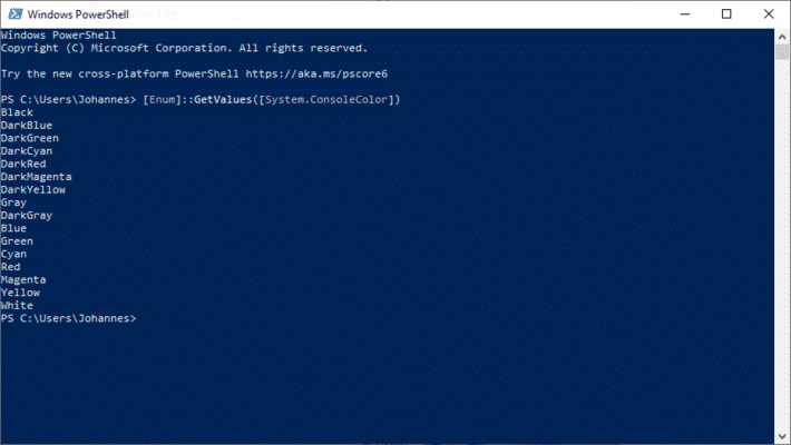 Verfügbare Farben in der PowerShell Console - www.itnator.net